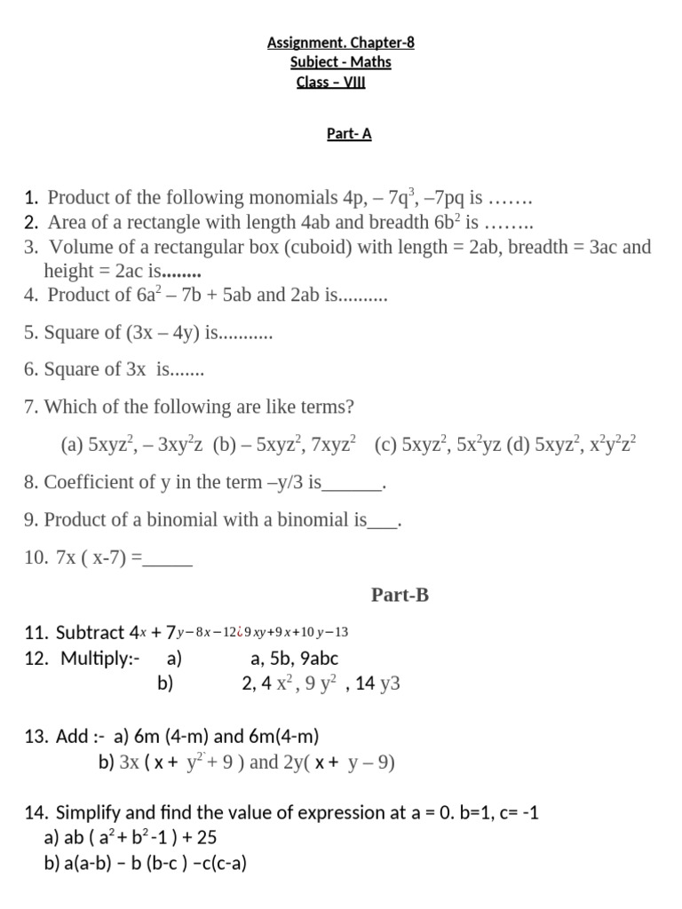 Class-8 Ch-8 Assignment | PDF