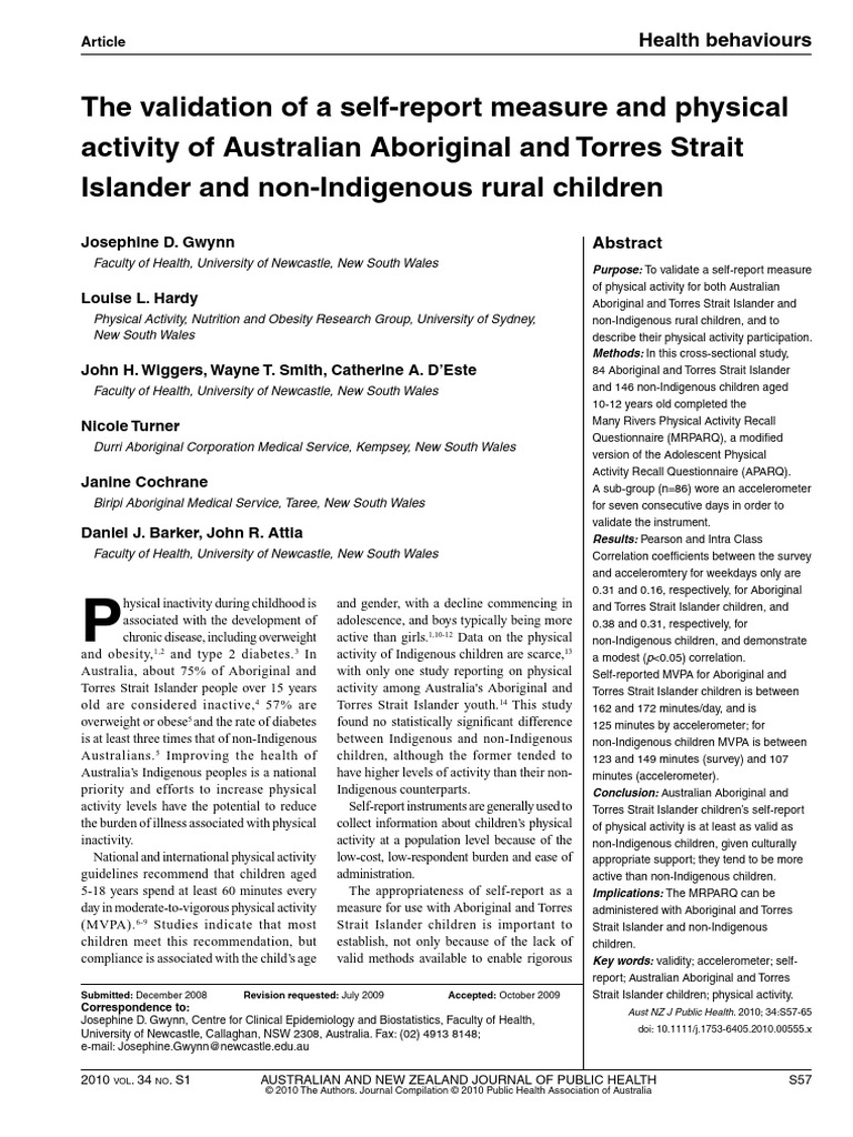 Validating Physical Activity Measure for Indigenous Children | PDF ...