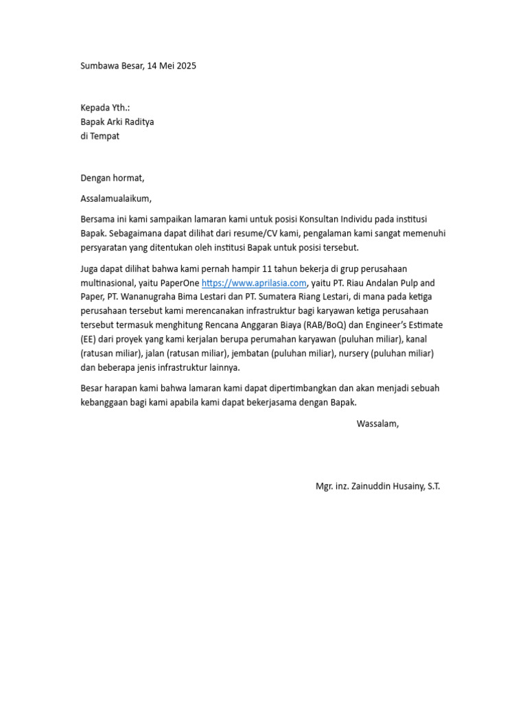 Lamaran Sebagai Konsultan Individu | PDF