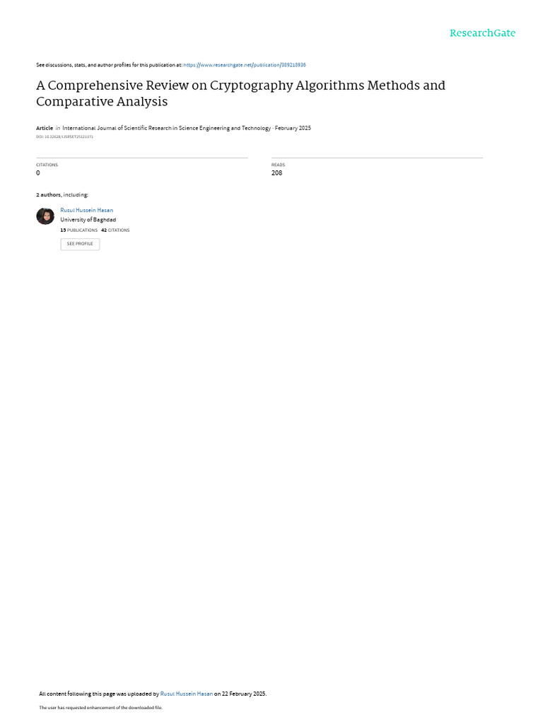 A Comprehensive Review On Cryptography Algorithms Methods and ...