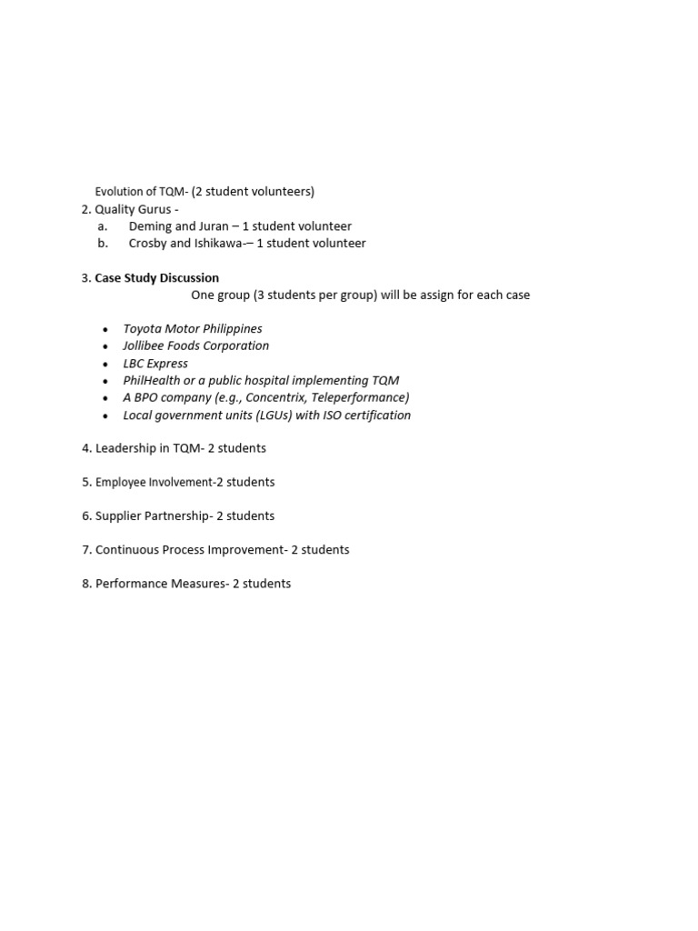 Topic Assignment TQM Total Quality Management | PDF