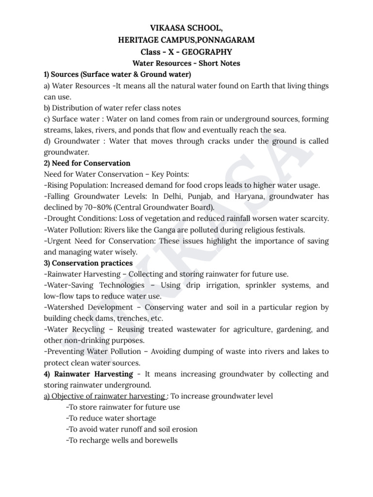 Water Resources: Key Conservation Notes | PDF | Irrigation | Groundwater