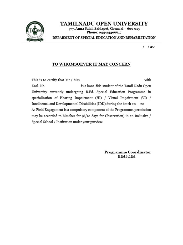 Bonafide Certificate For Internship | PDF