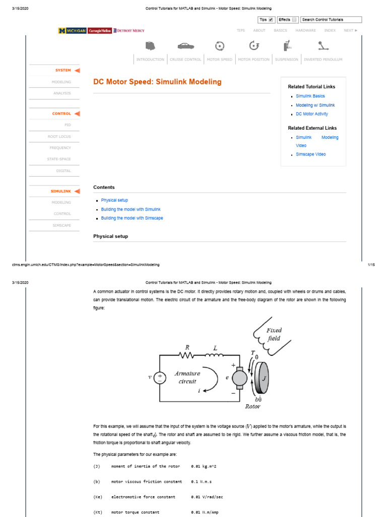 6 Control Tutorials For MATLAB and Simulink - Motor Speed - Simulink Modeling | PDF | Electric ...