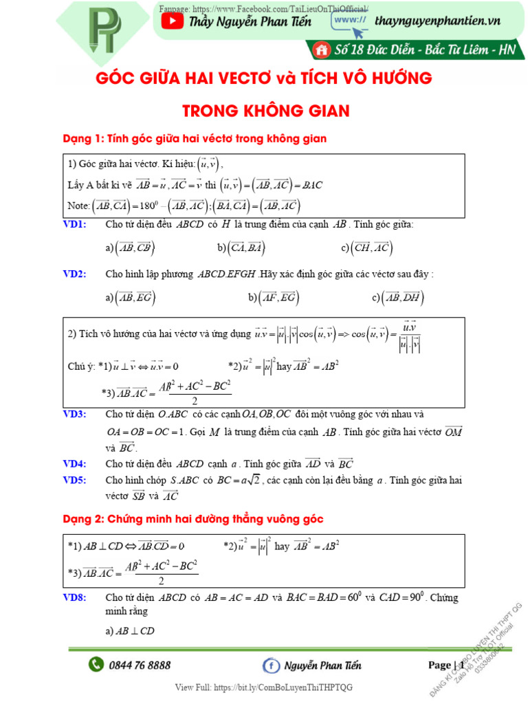 1.3 Góc Giữa Hai Vecto, Tích Vô Hướng Của Hai Vecto | PDF