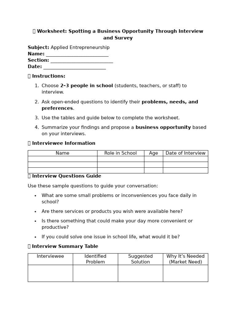 ? Spotting Business OpportunityWorksheet | PDF