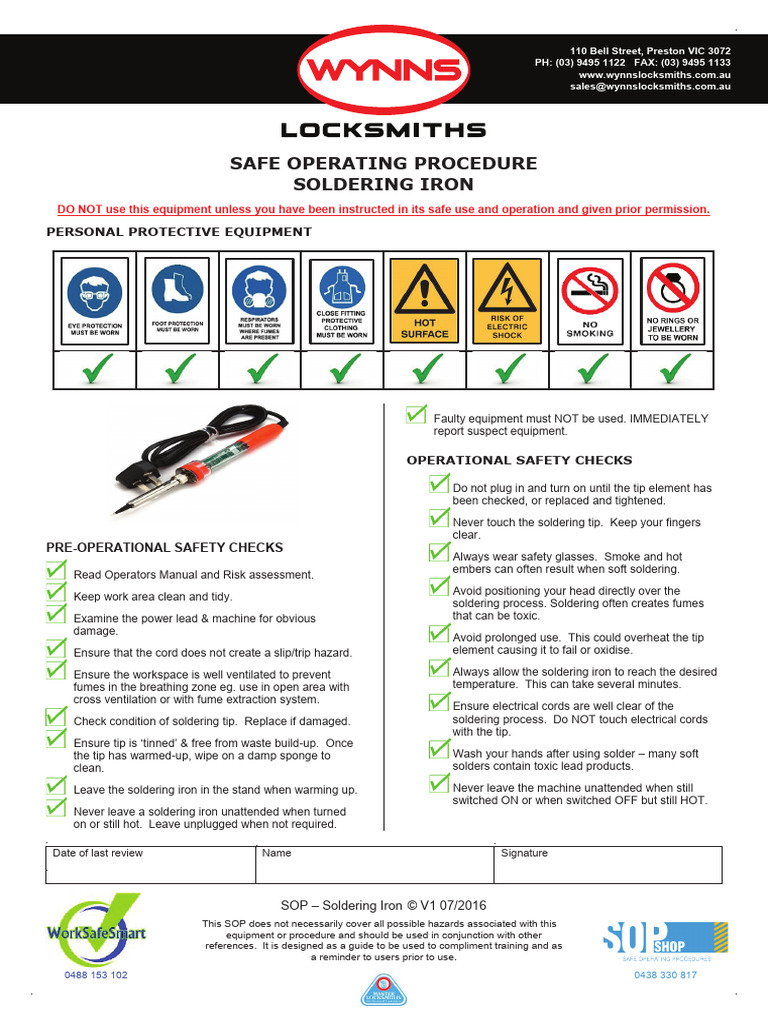Wynns SOP Soldering Iron | PDF | Soldering | Personal Protective Equipment