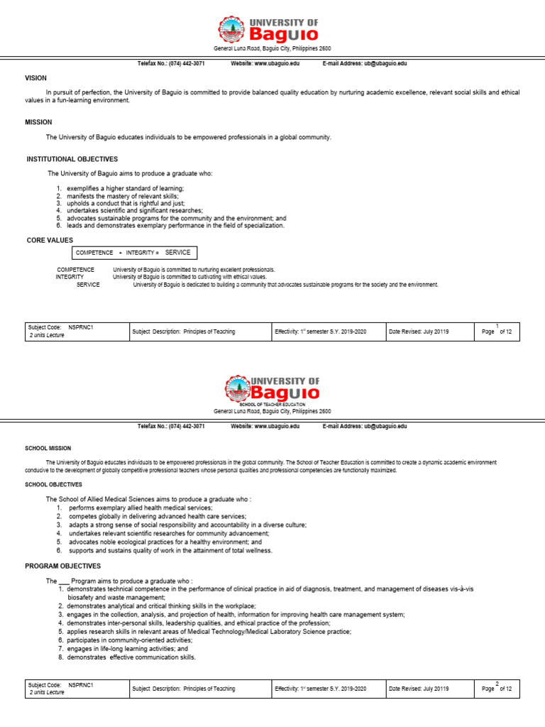Principles of Teaching Syllabus | PDF | Curriculum | Learning