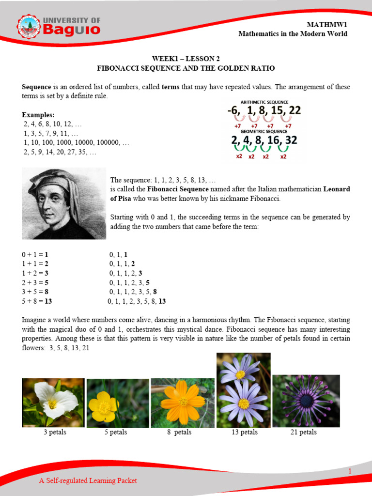 Week1 - Lesson 2 Fibonacci Sequence and The Golden Ratio | PDF | Ratio ...