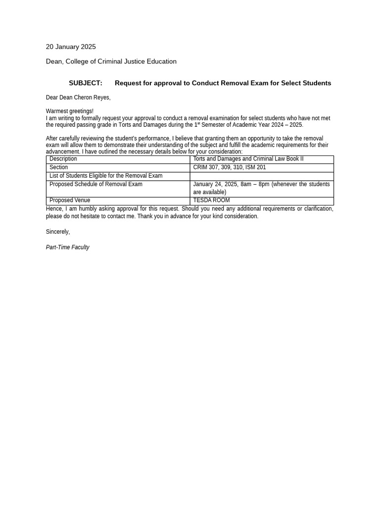 Approval Request for Removal Exam | PDF