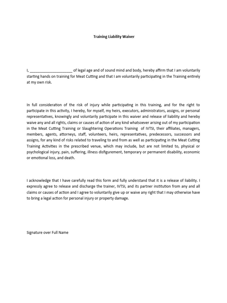 IVTSI Meat Cutting Liability Waiver | PDF