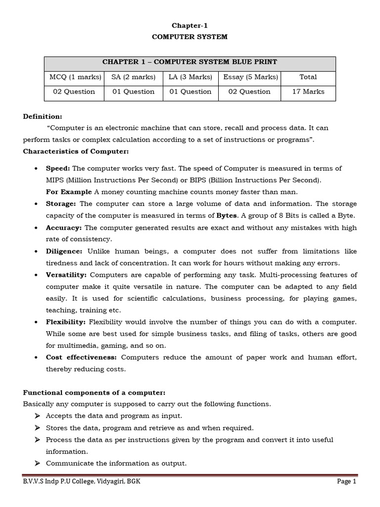 Chapter 1 Computer System 2024 | PDF | Computer Data Storage | Central Processing Unit