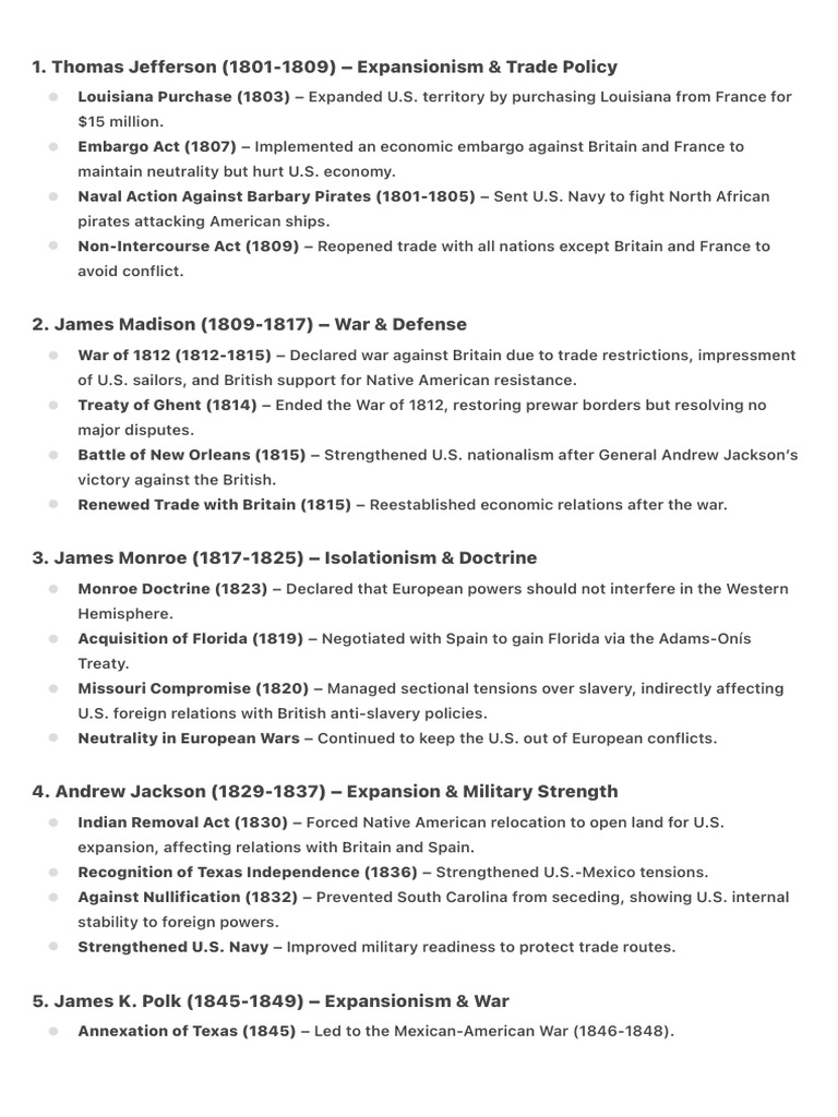 Thomas Jefferson (1801-1809) - Expansionism & Trade Policy | PDF | Cold ...