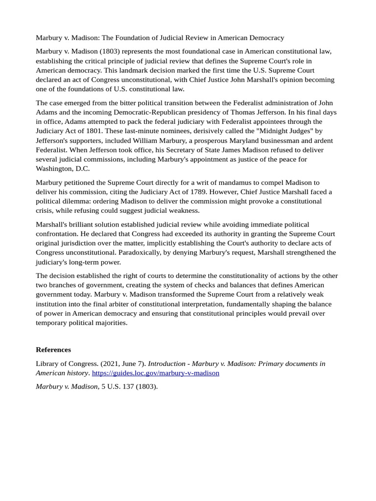 Marbury v. Madison: The Foundation of Judicial Review in American ...