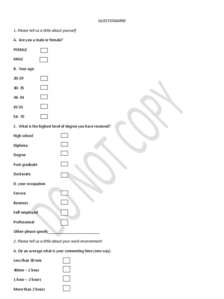 Workplace Wellness Questionnaire | PDF