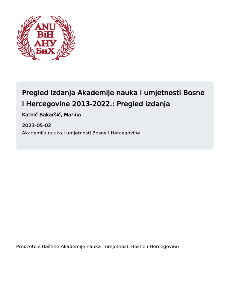 Pregled Izdanja ANUBiH 2013-2022 | PDF