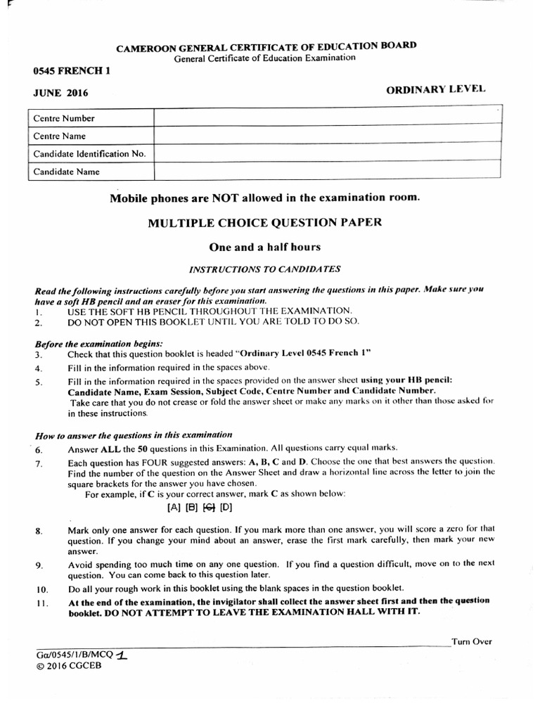 Gce Past Questions o & A Level French | PDF