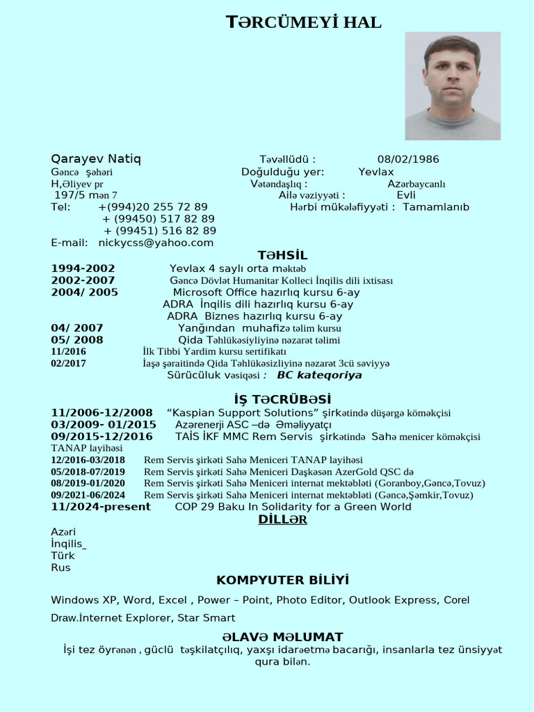 Natiq CV Azeri Word | PDF