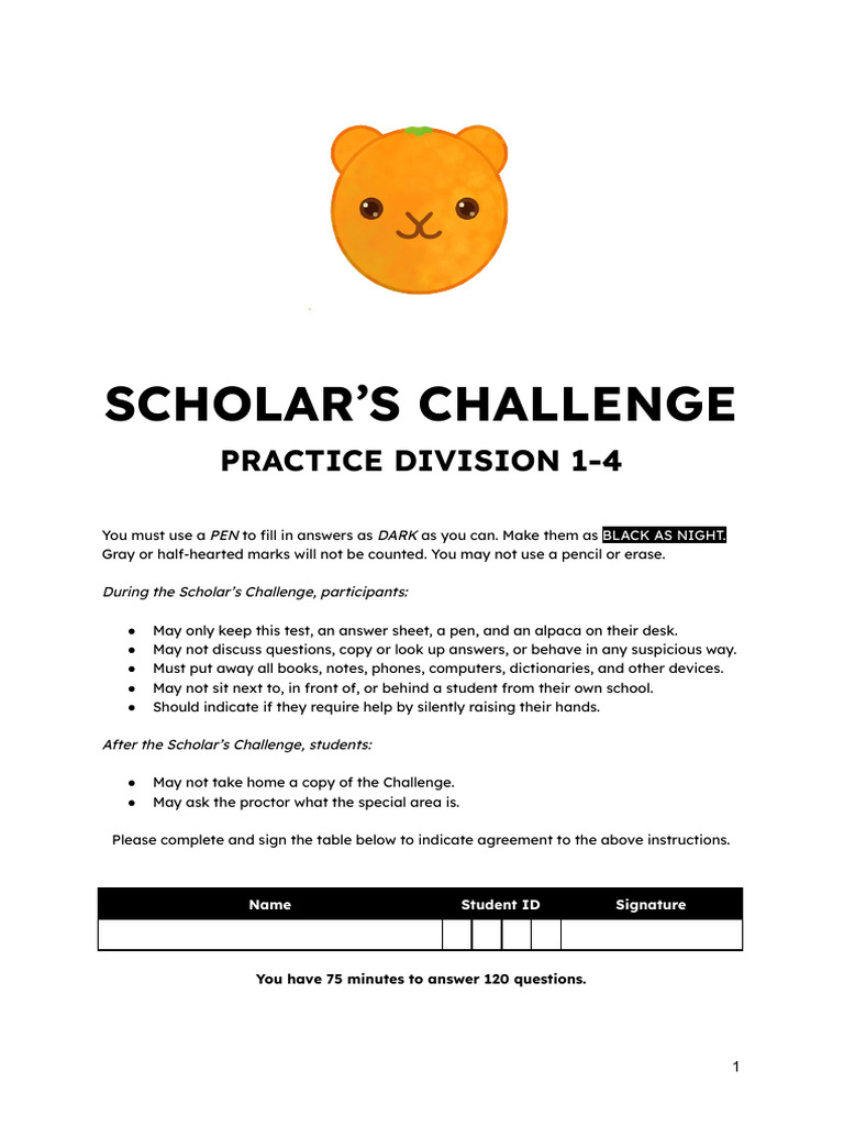 Scholar's Challenge Practice Test Guide | PDF | Cost Of Living | Poetry