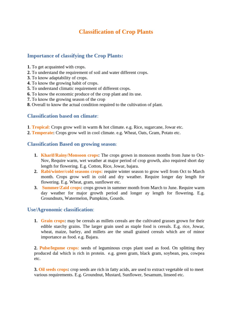1.classification of Crop Plants | PDF | Cereals | Crops