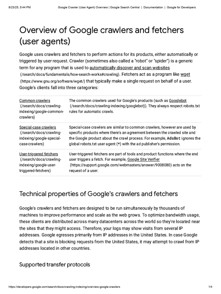 Google Crawler (User Agent) Overview - Google Search Central - Documentation - Google For ...