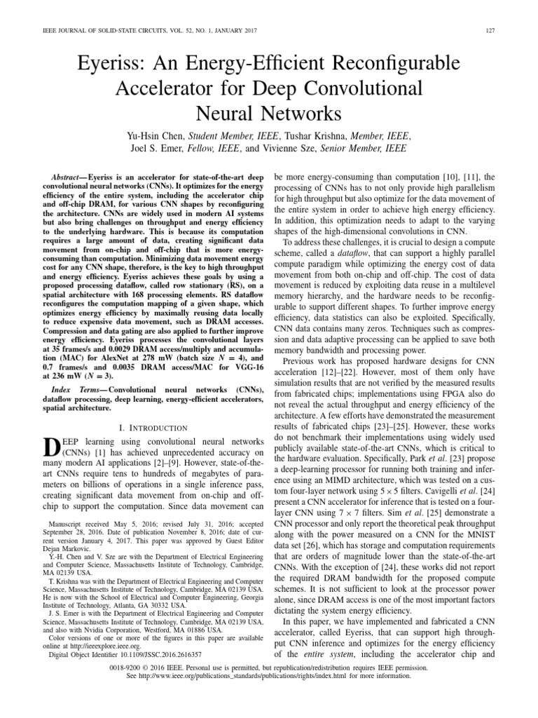 Eyeriss An Energy-Efficient Reconfigurable Accelerator For Deep ...