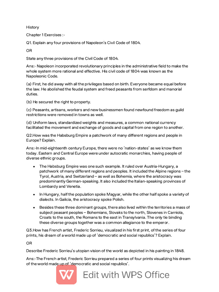 Class 10 Chapter 1 Exercises | PDF | German Empire | Balkans