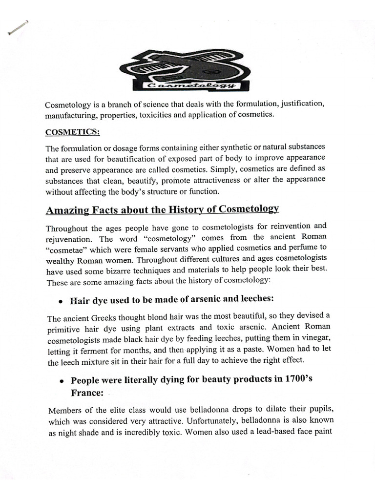 Cosmetology (Sheet 1) | PDF