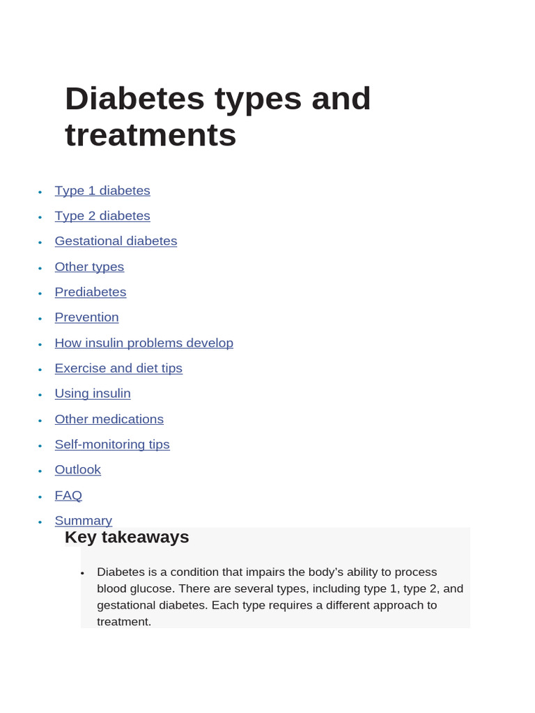 Types and Treatments of Diabetes | PDF | Diabetes | Insulin