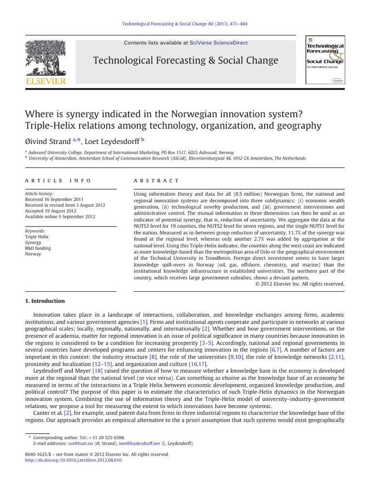 Where Is Synergy Indicated in The Norwegian Innovation System - Triple ...