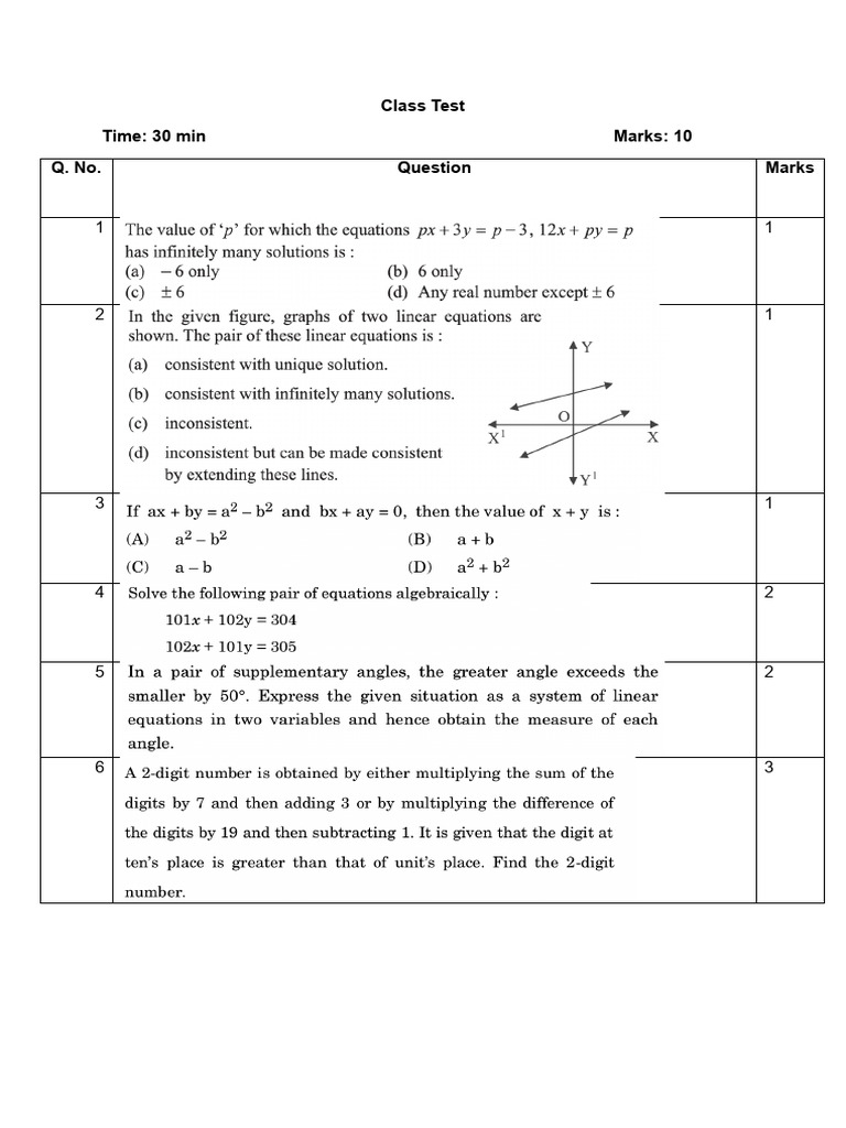 X Test Linear Eqns in 2 Variables | PDF