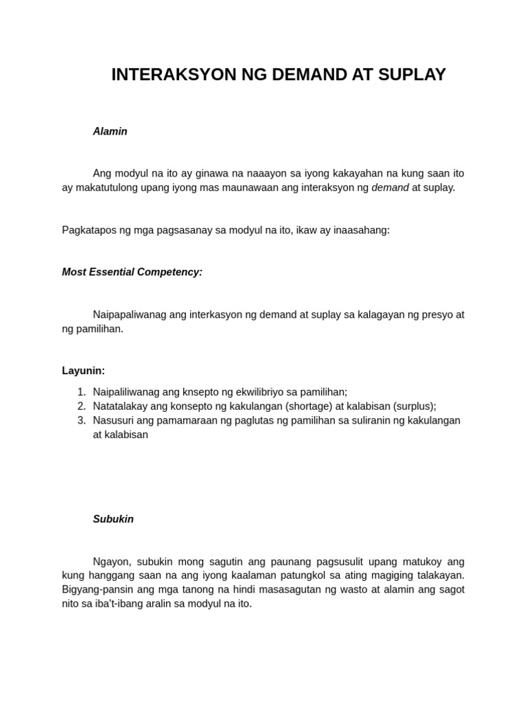 Interaksyon NG Demand at Supply | PDF