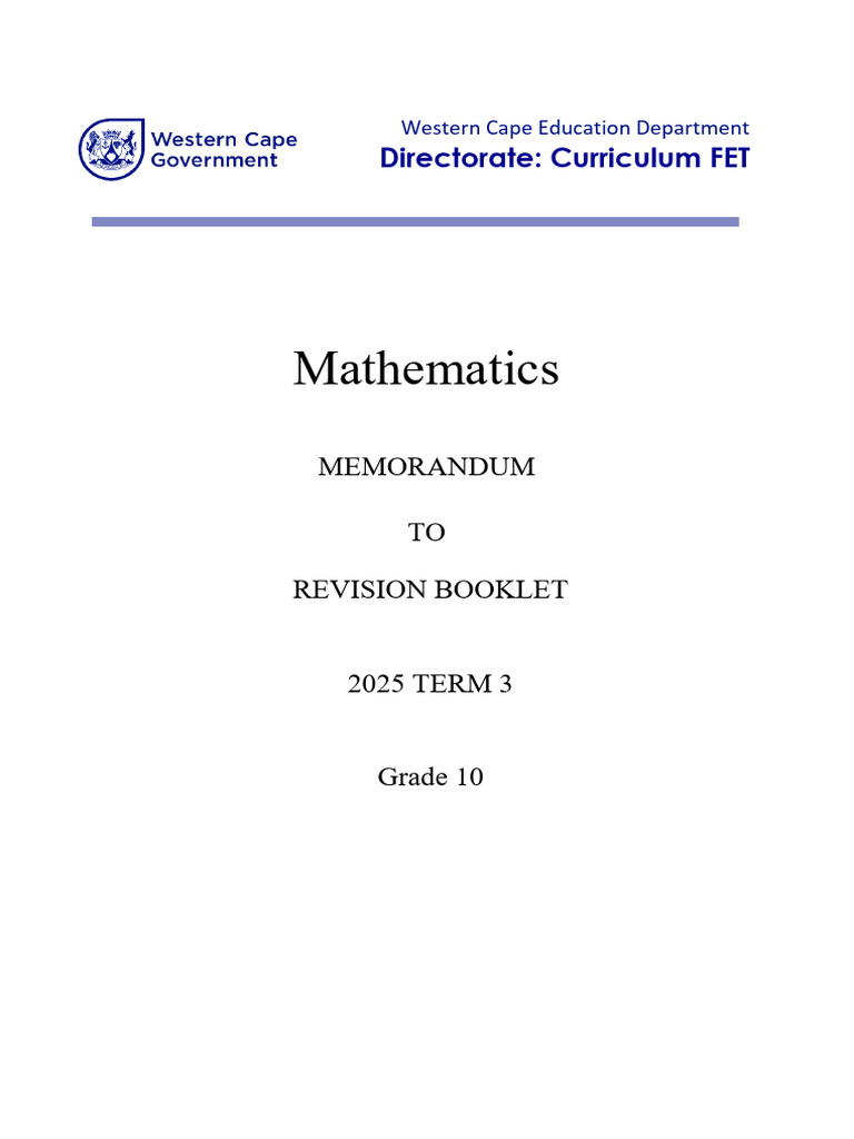 Grade 10 Maths Revision Booklet 2025 | PDF