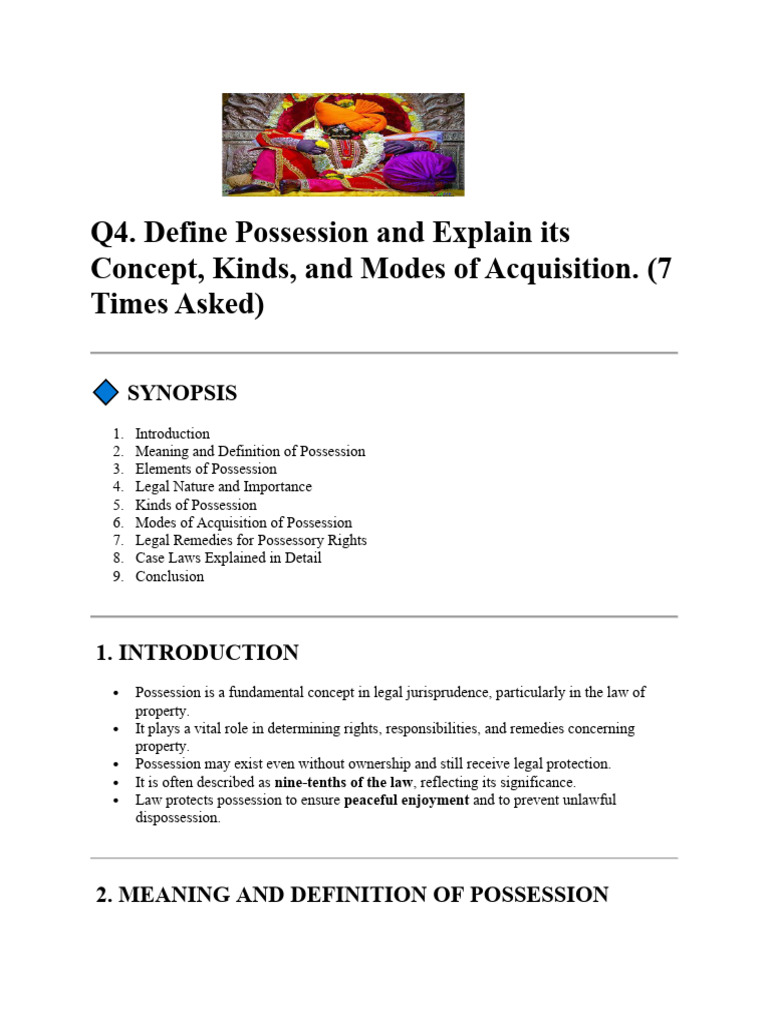 Understanding Possession: Types & Acquisition | PDF | Trespass ...