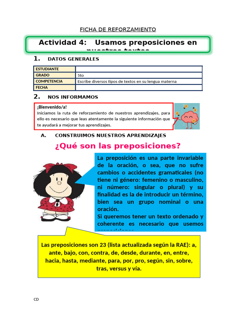 Uso de Preposiciones en Textos para 5to | PDF | Lingüística