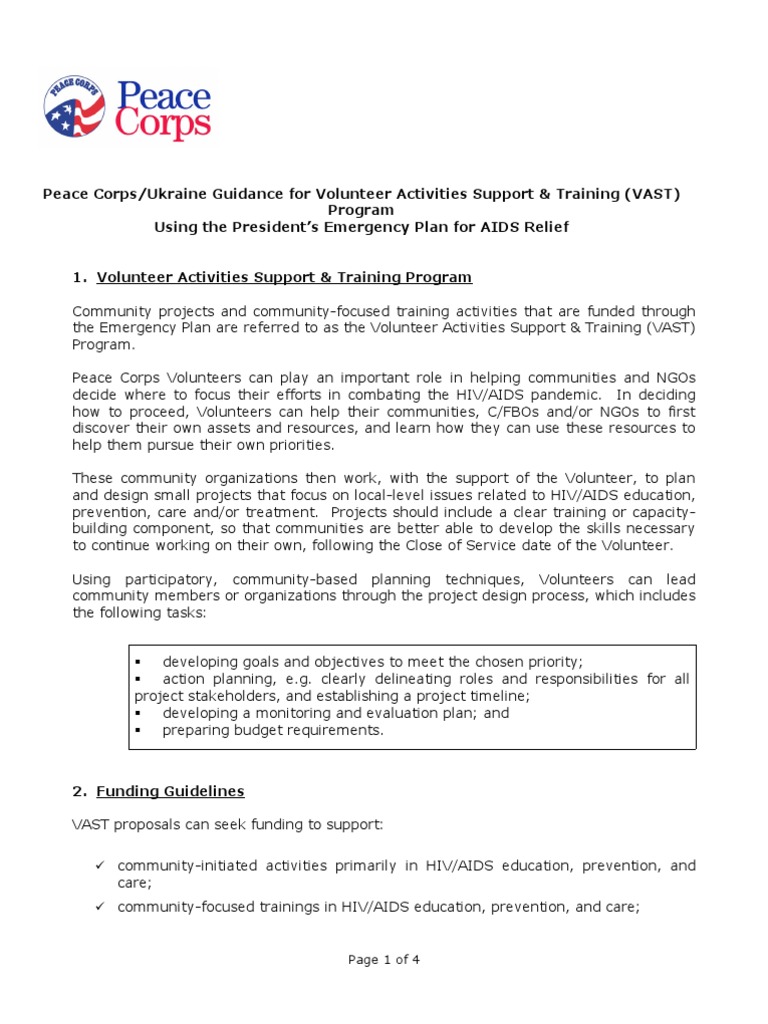 PEPFAR Peace Corps - Guidance For Applying For PEPFAR VAST Volunteer ...