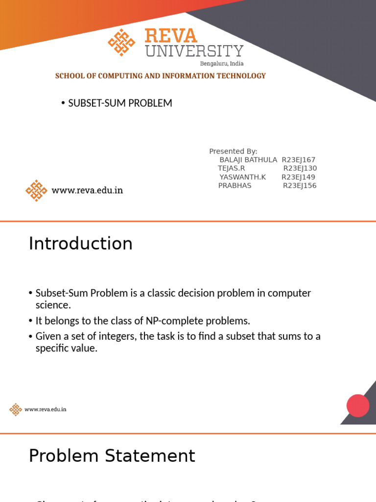 Subset Sum Problem Presentation | PDF