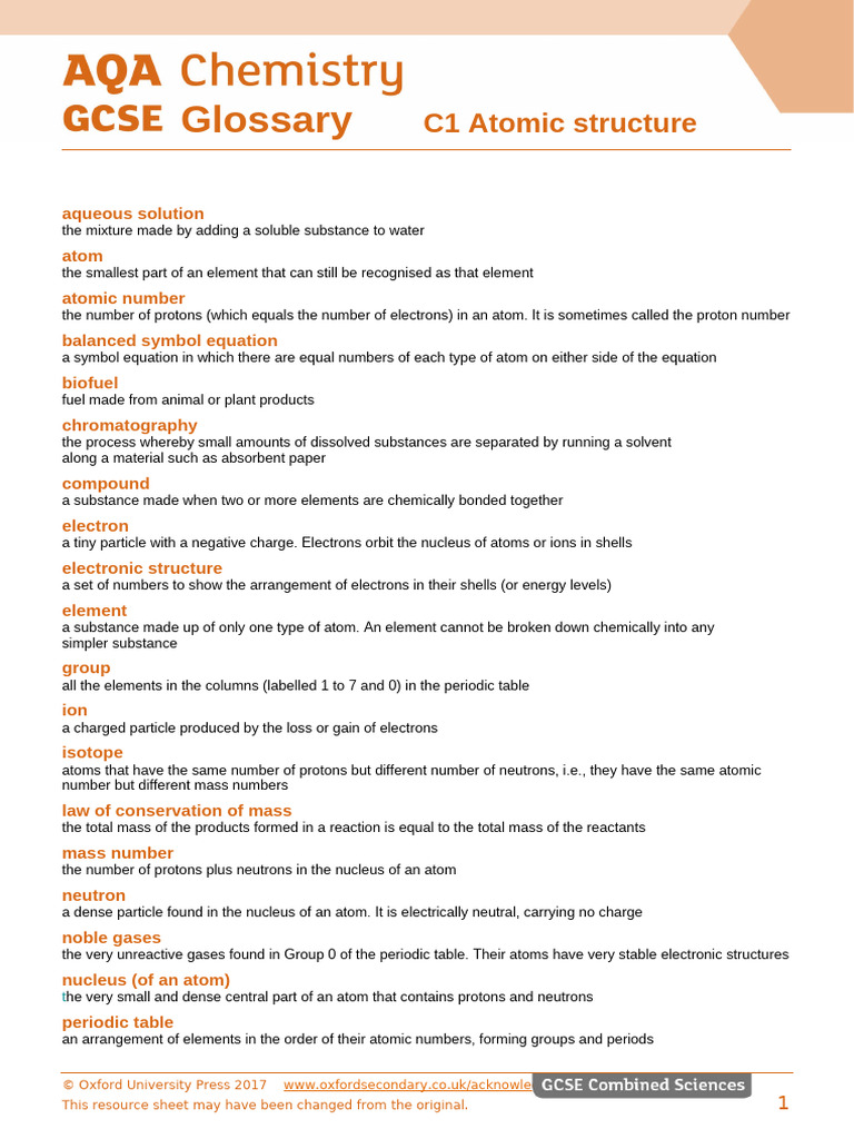 Atomic Structure Glossary Terms | PDF | Atoms | Chemical Elements