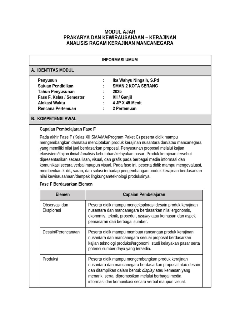 Modul Ajar Kerajinan Unit 1 | PDF