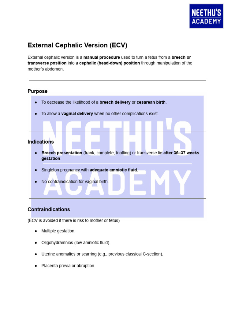 ECV Procedure Overview and Guidelines | PDF | Childbirth | Human Pregnancy
