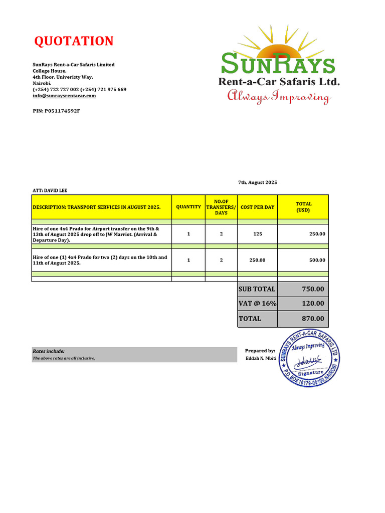 Quotation For Private Transport. 2 | PDF