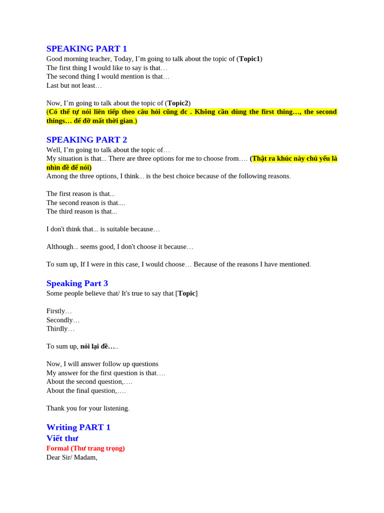 Speaking and Writing Exam Guide | PDF | Vietnam