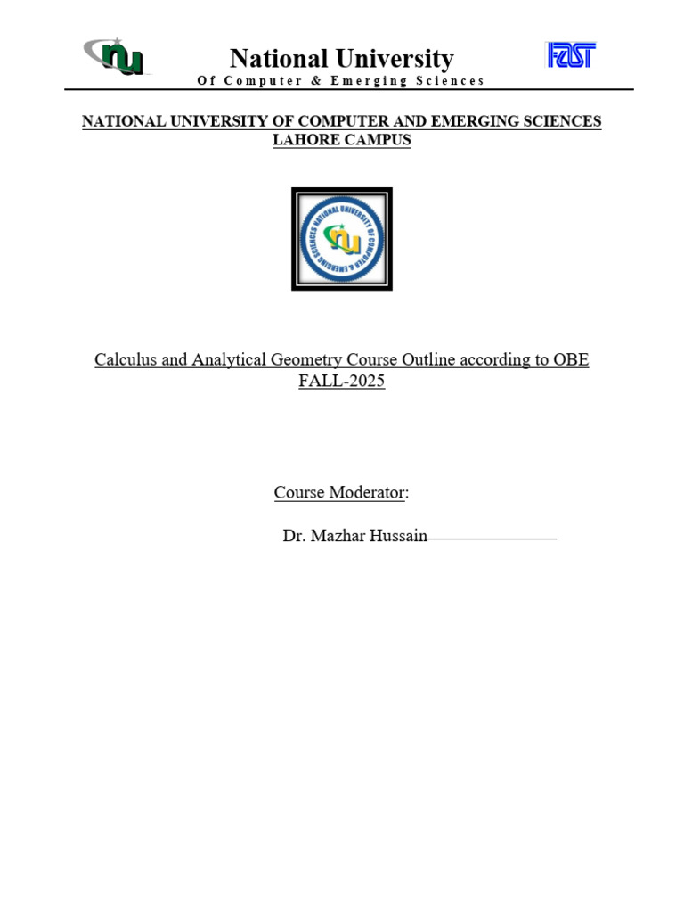 Calculus & Analytical Geometry Course Outline | PDF | Integral | Derivative