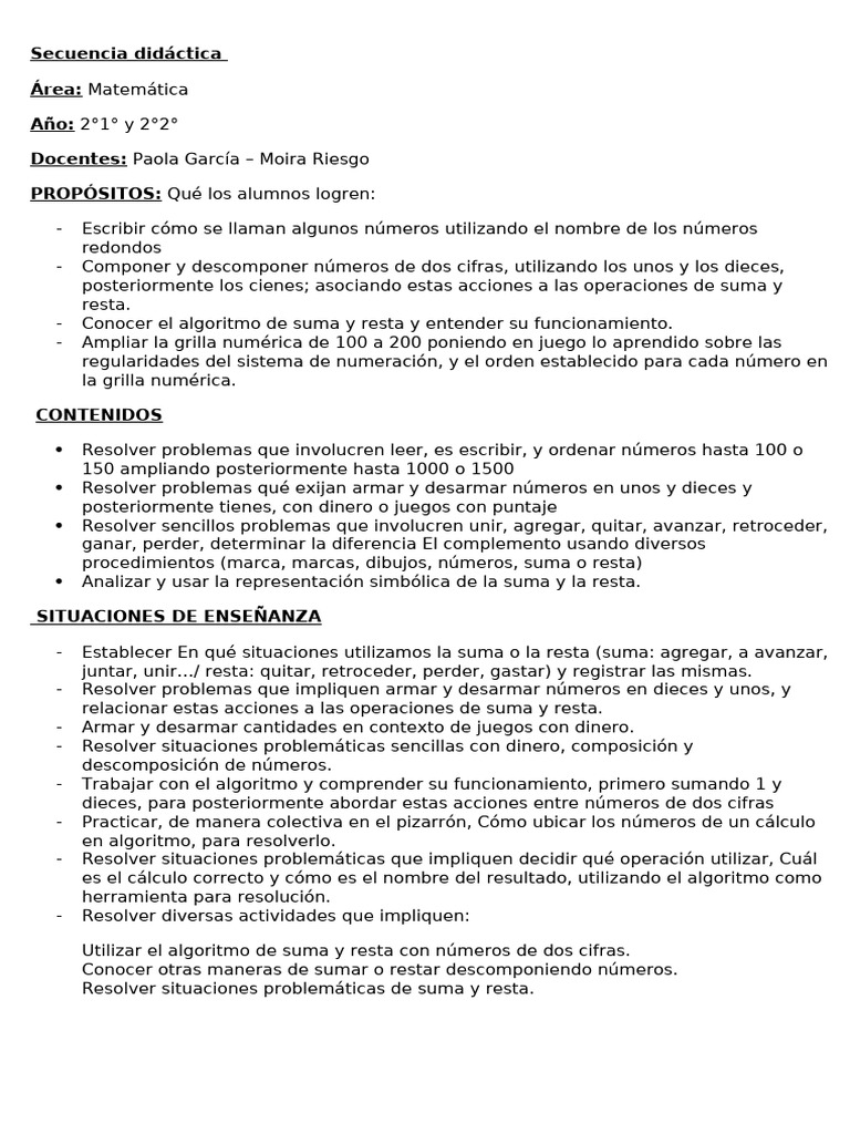 Secuencia Didáctica de Suma y Resta | PDF