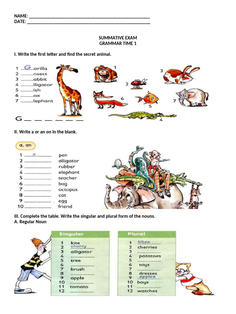 Grammar Time 1 Summative Exam Guide | PDF