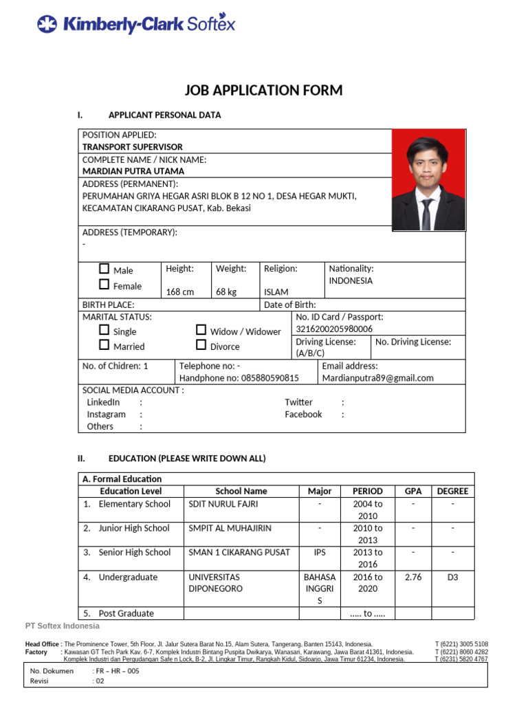 Job Application for Transport Supervisor | PDF