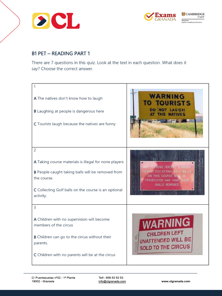 B1 PET Reading Test Part 1 | PDF