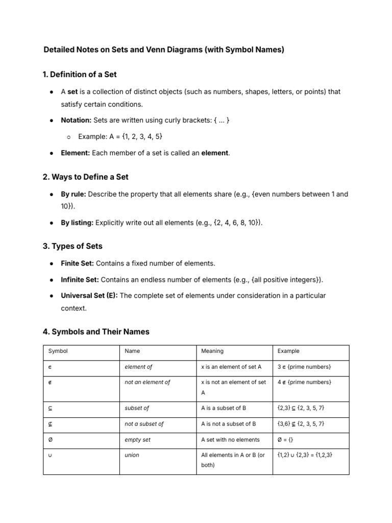 Venn Diagram Symbols and Sets Overview | PDF | Set (Mathematics ...