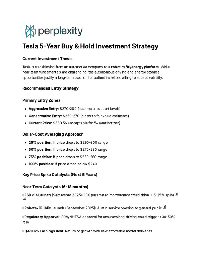 Tesla 5-Year Buy & Hold Investment Strategy-20250816 | PDF | Investing ...