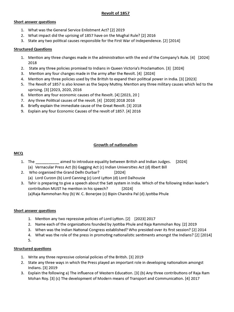 Key Questions on Indian Independence Movements | PDF | Supreme Court Of ...